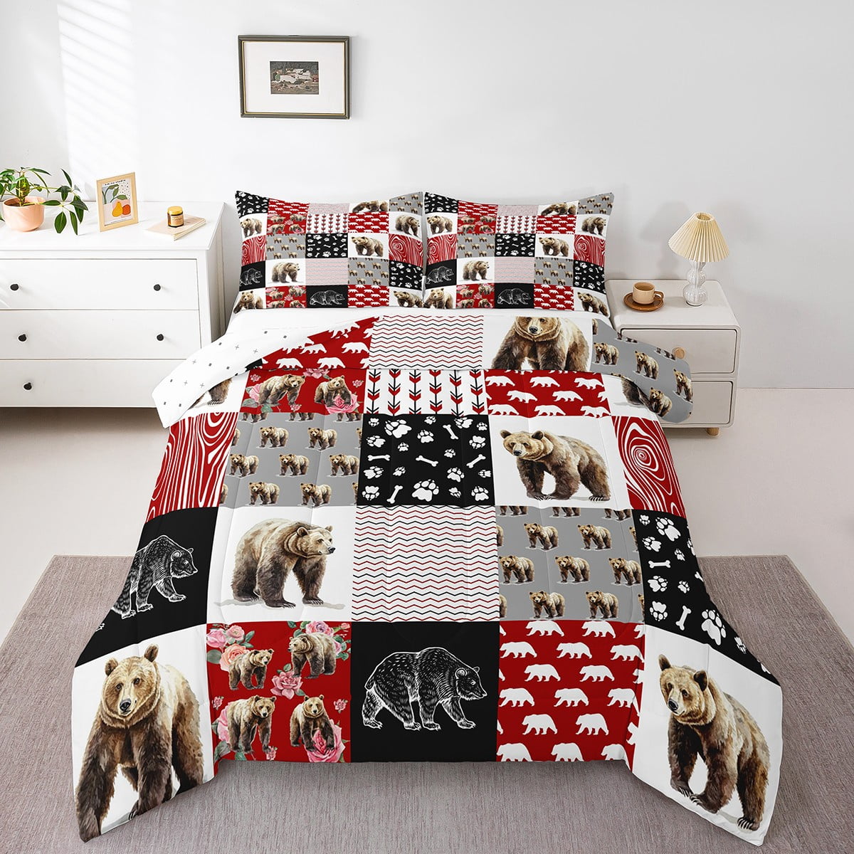 Bear Comforter Set Woodland Animals Bedding Sets Full,Jungle Wildlife ...