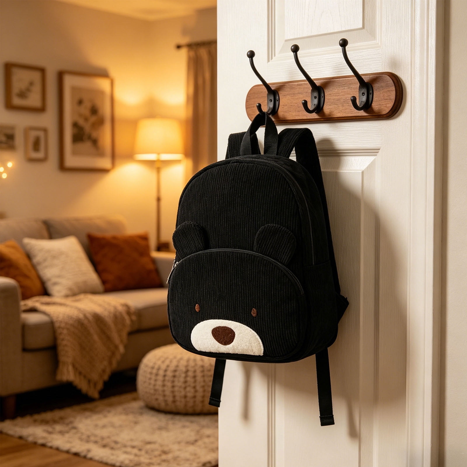 Bear Corduroy Backpack, Cute Cartoon Casual Backpack with Adjustable ...
