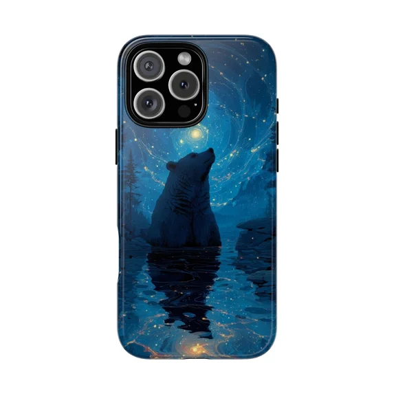 Bear Cosmic Blue Starlight Lake Scene Phone Case for iPhone 17 11 12 13 ...
