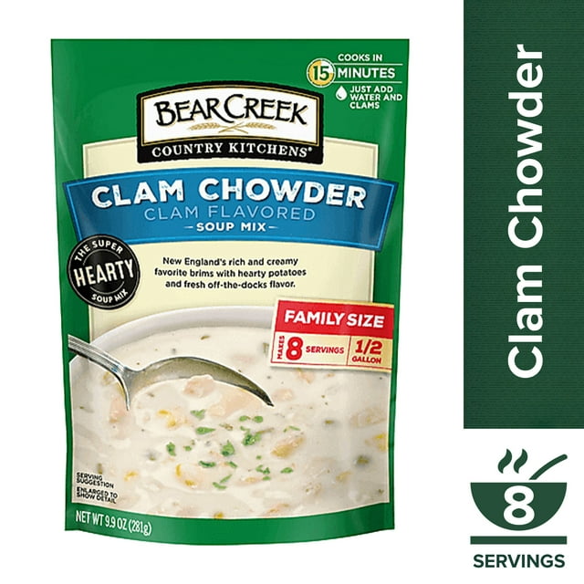 Bear Creek Hearty Clam Chowder Soup Mix, Packaged, Creamy, 9.9 OZ Pouch ...