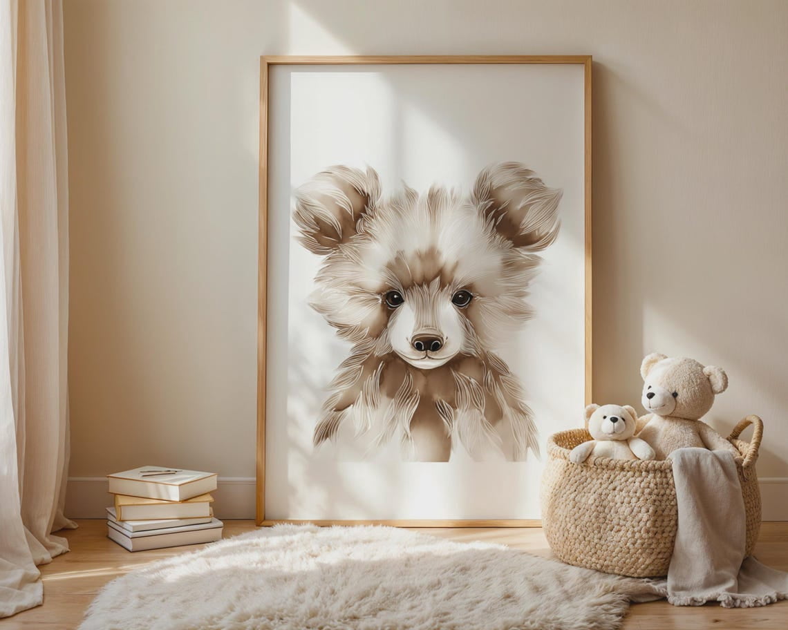 Bear Cub Nursery Art Woodland Animal Illustration Boho Poster Decor ...