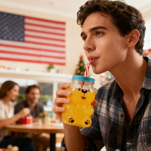 Bear Cup with Straw 19oz, Heat Resistant Borosilicate Glass, Cute ...