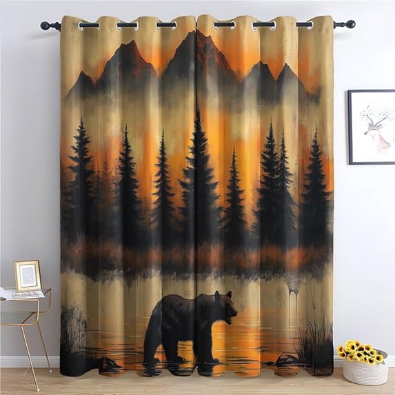 Bear Curtains Blackout, Thermal Insulated Room Darkening Grommet Drapes ...