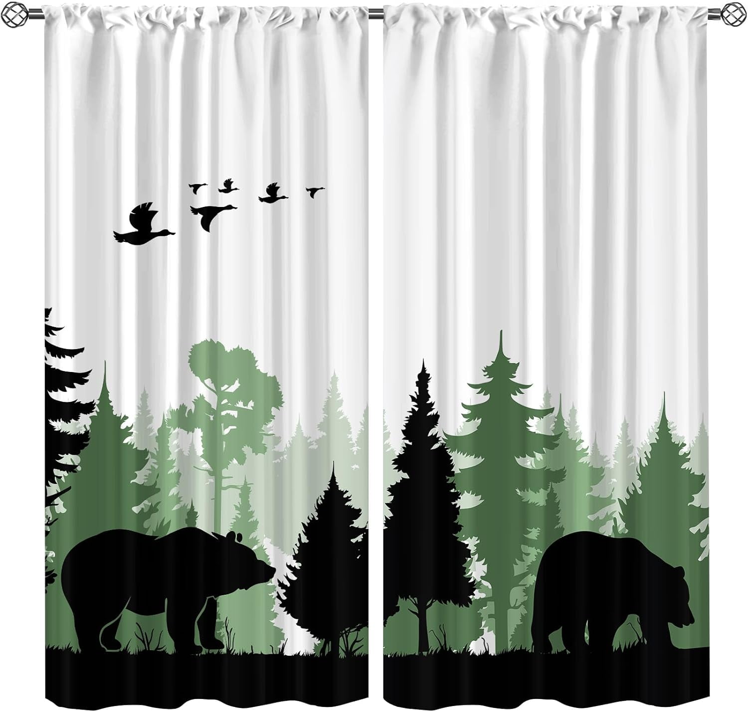 Bear Curtains, Scenic Rainforest Pine Window Curtain Black out Curtains ...