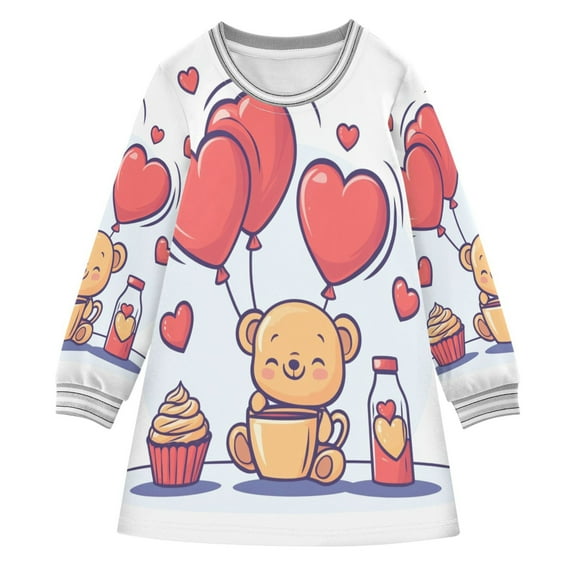 Bear Cute Design Girls'long-sleeved dress Thickened A-dress Warm Dress ...