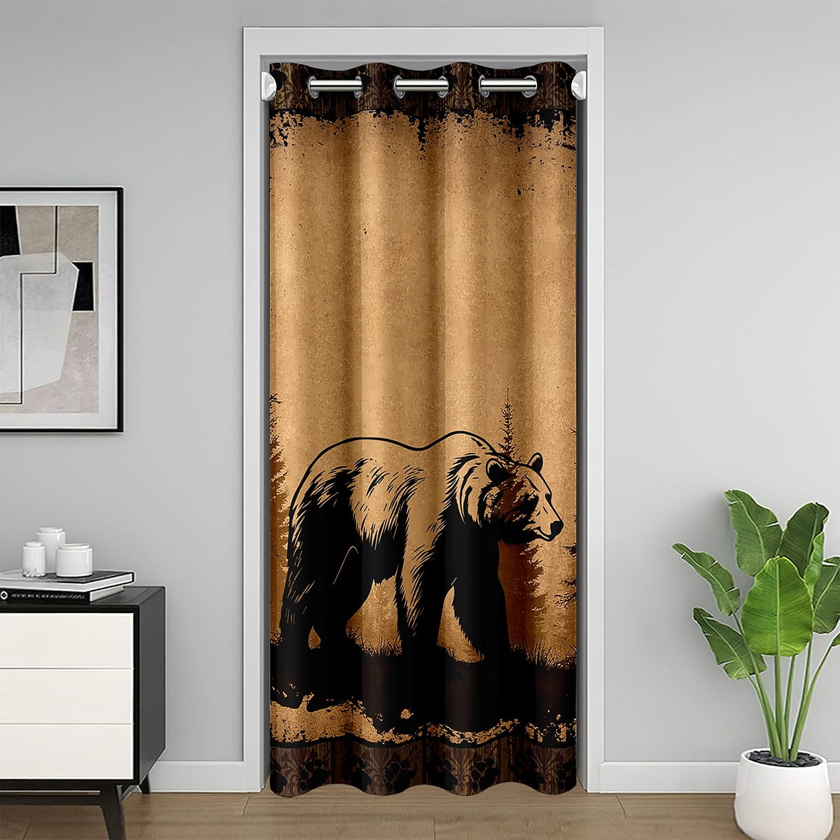 Bear Decor Door Curtain for Doorway Privacy,Hunting Bear Rustic ...