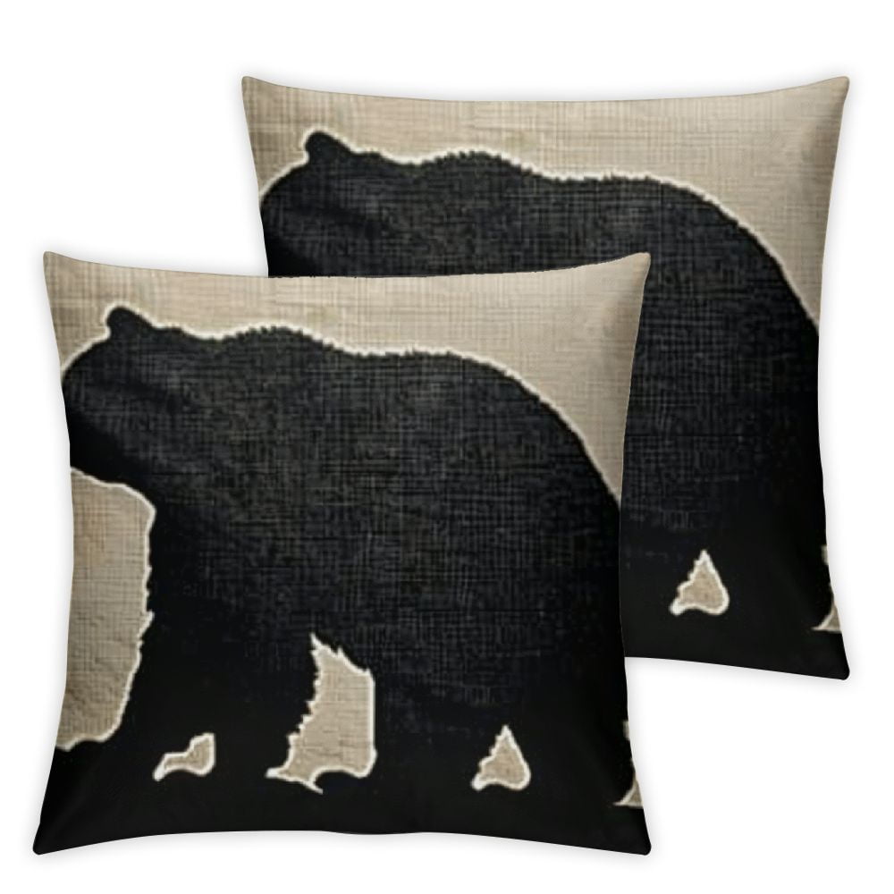 Bear Decorative Outdoor Pillow Covers 18x18 Inch Modern Black Bear ...