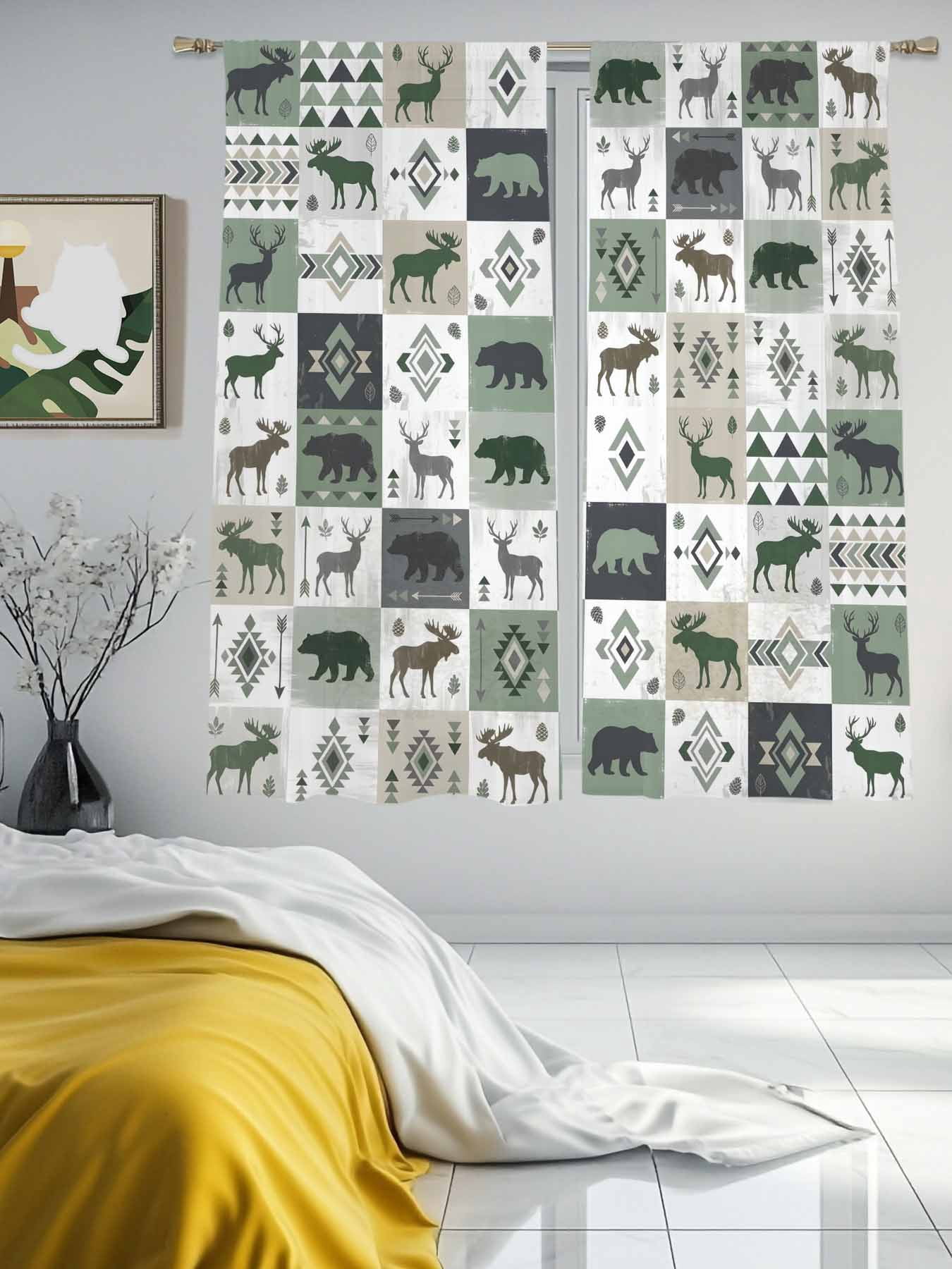Bear Deer Animal Silhouettes Chiffon Sheer Curtains 63 Inches Long ...