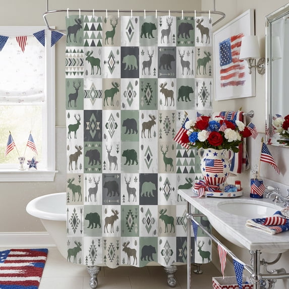 Bear Deer Animal Silhouettes Shower Curtain for Bathroom, Color Block ...