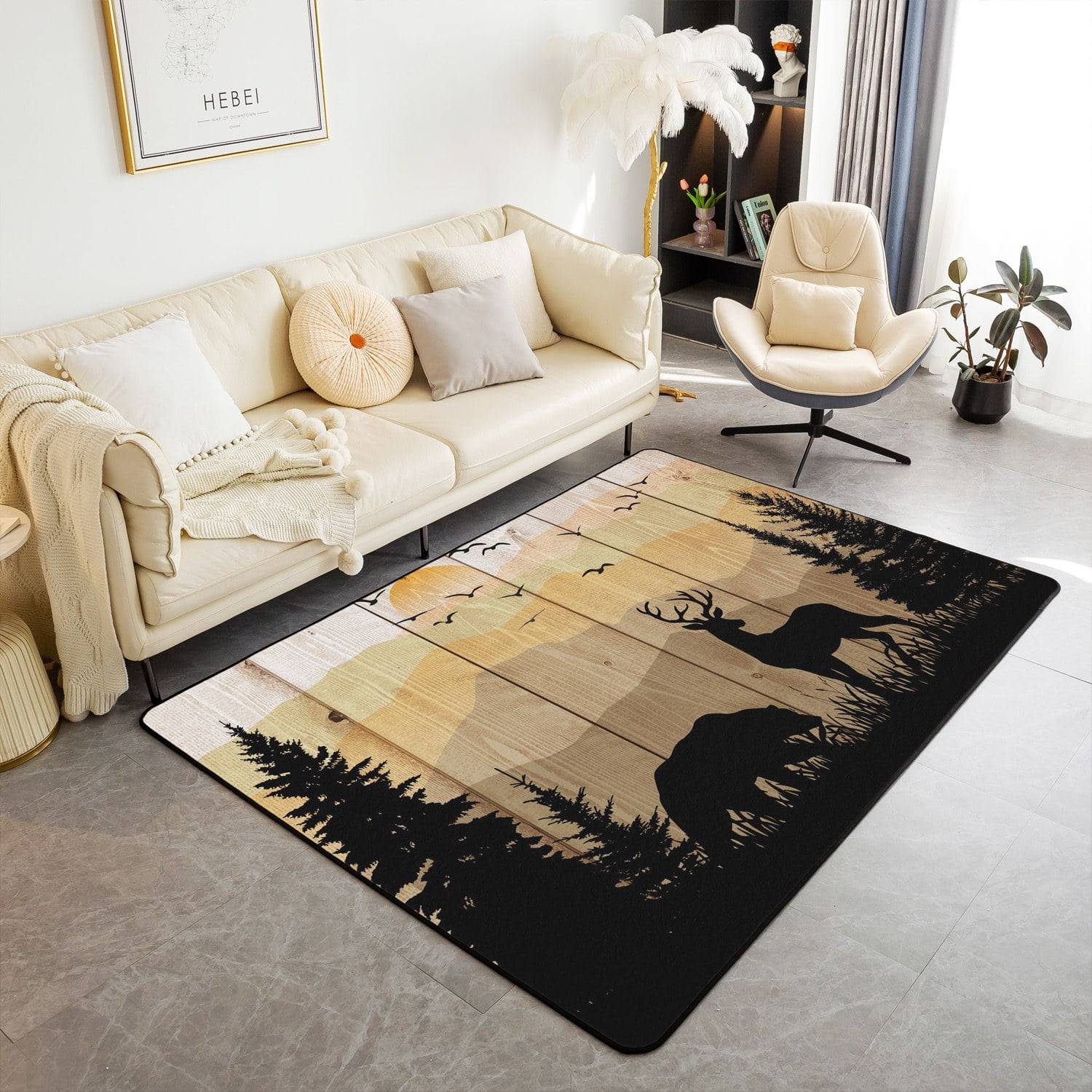 Bear Deer Area Rug 5x7 for Bedside,Rustic Elk Moose Mountain,Living ...