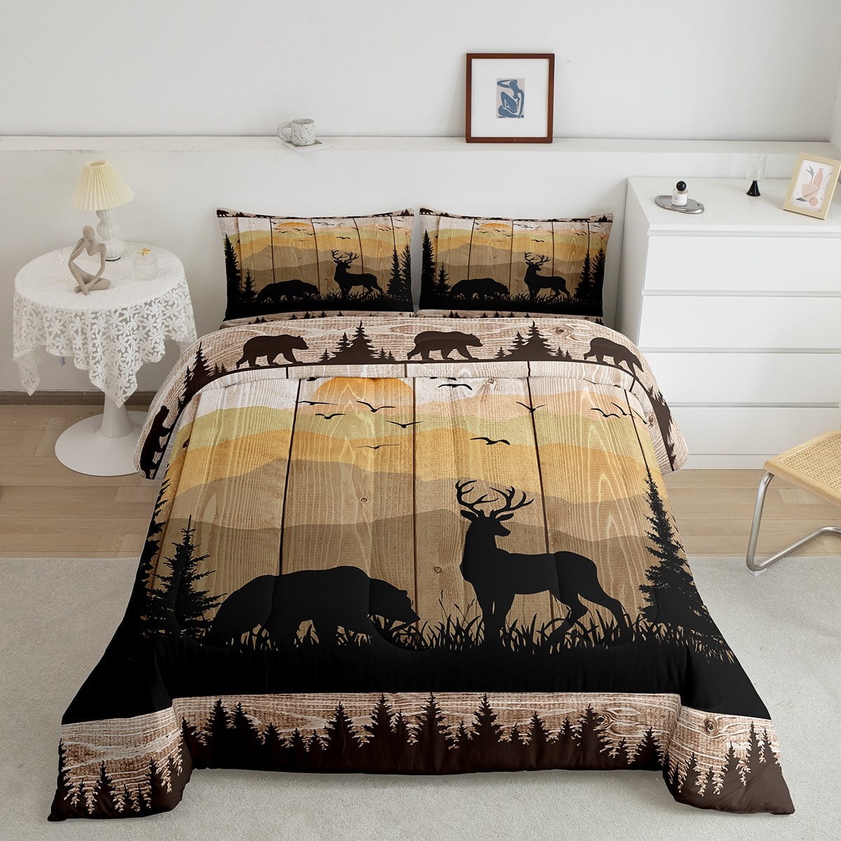 Bear Deer Bedding Full,Rustic Elk Moose Mountain,Comforter Set for ...
