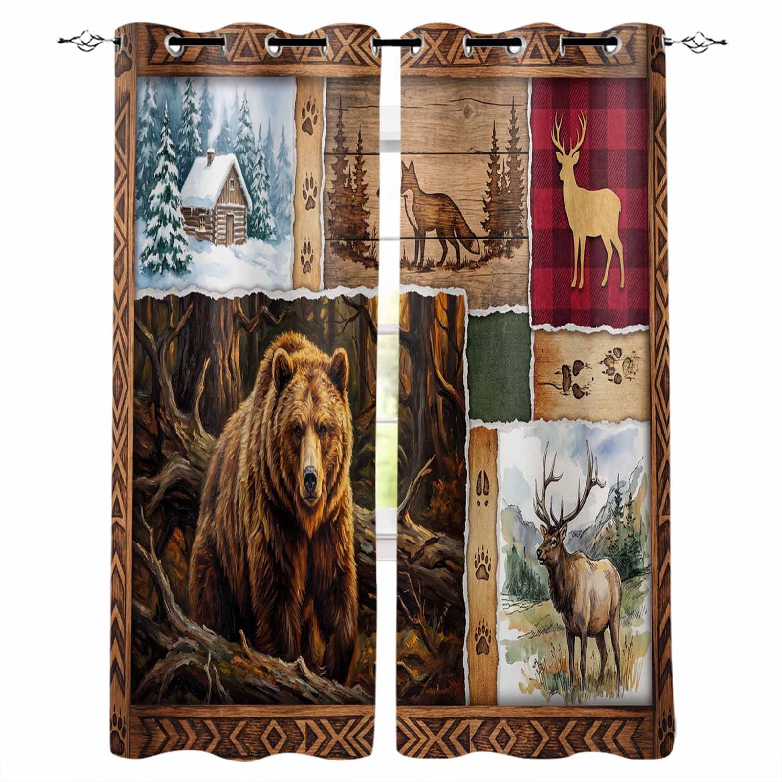 Bear Deer Blackout Curtains for Bedroom/Living Room, Thermal Insulated ...