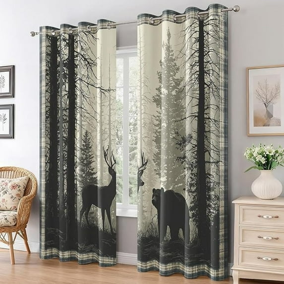 Bear Deer Blackout Curtains for Bedroom, Thermal Country Lodge Curtains ...
