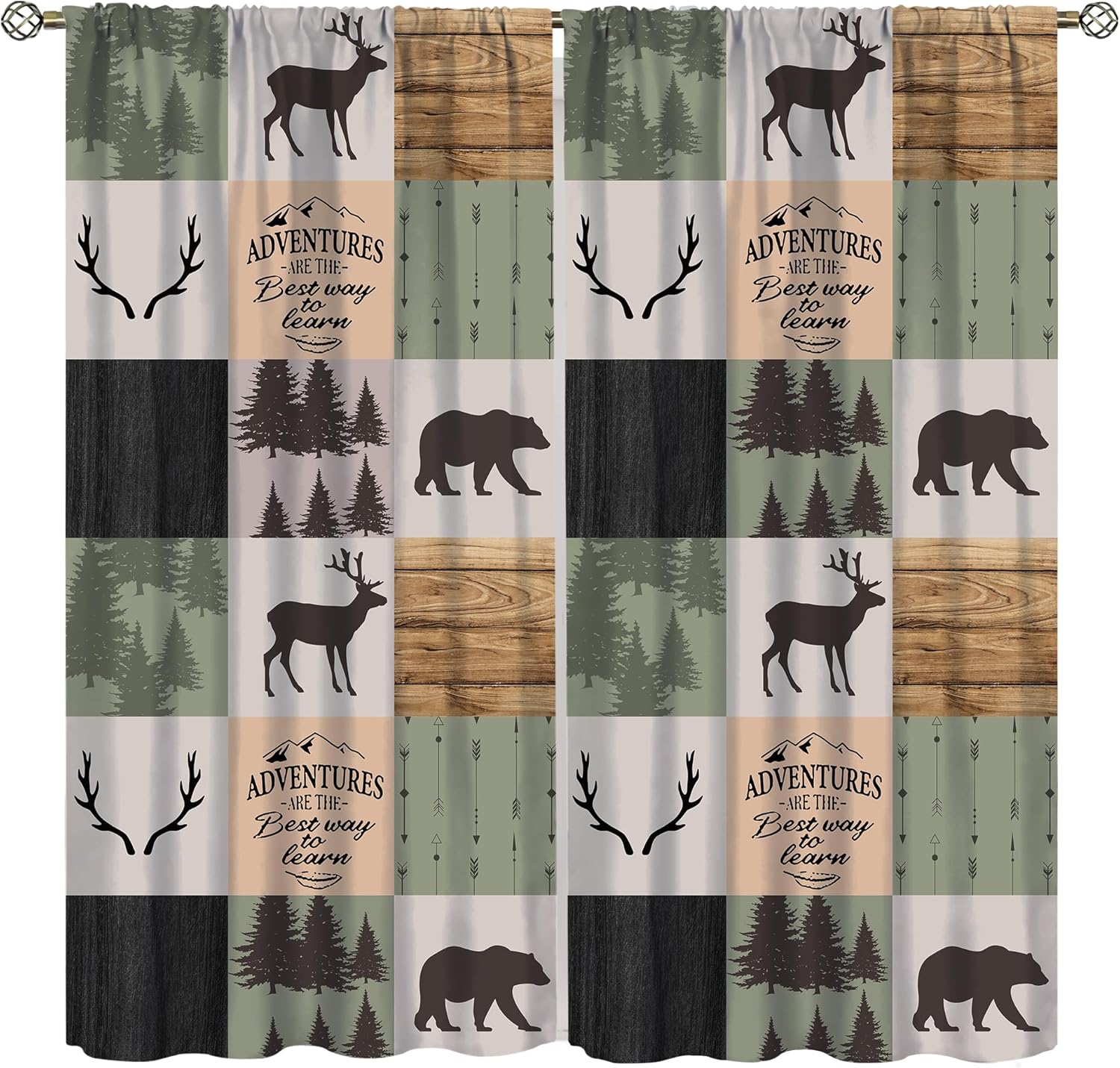 Bear Deer Curtains for Living Room, Rustic Cabin Retro Window ...