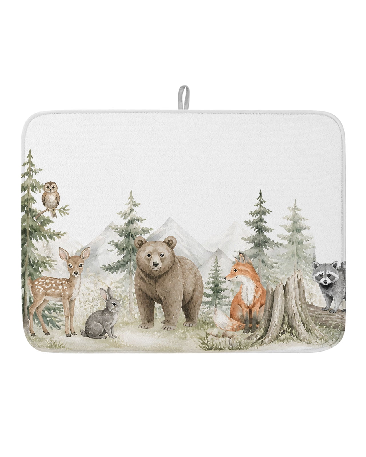 Bear Deer Fox Rabbit Dish Drying Mat 18x24 inch Rustic Green Forest ...