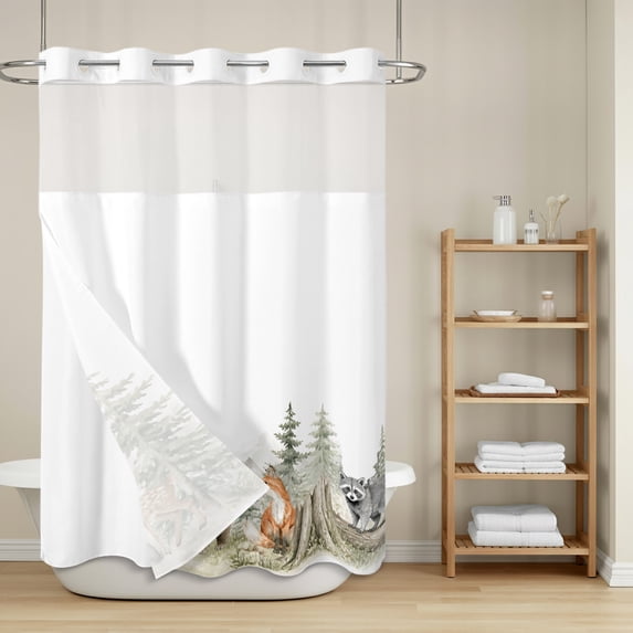 Bear Deer Fox Rabbit No Hook Shower Curtain with Snap in Liner, Rustic ...