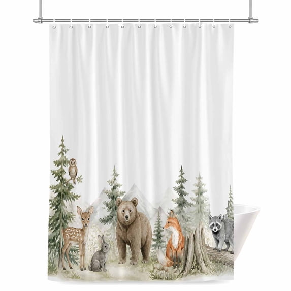 Bear Deer Fox Rabbit Shower Curtain, Rustic Green Forest Animal Country ...