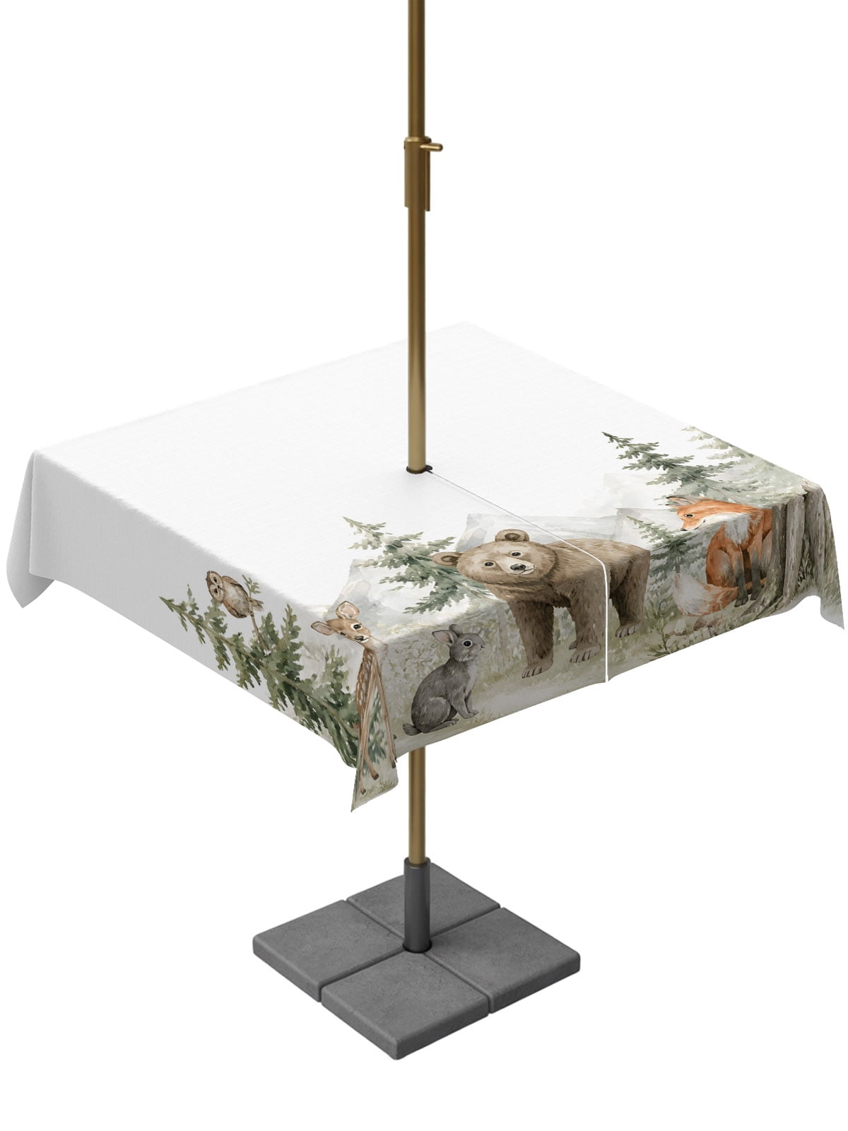 Bear Deer Fox Rabbit Square Outdoor Tablecloth with Umbrella Hole ...