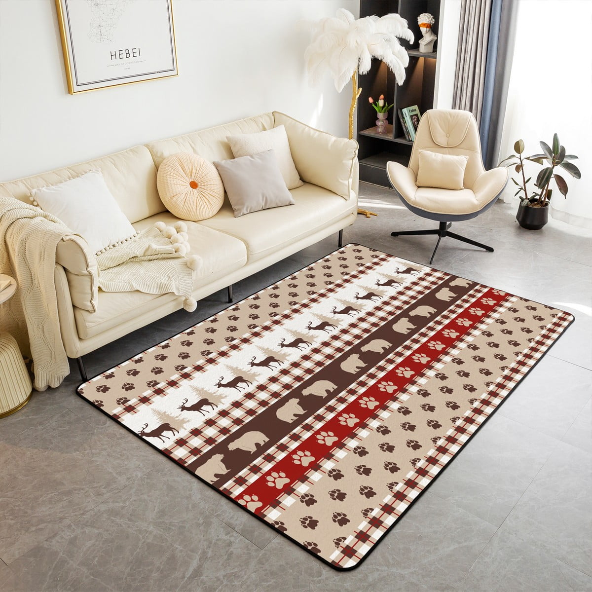 Bear Deer Hunting Area Rugs 3x5,Rustic Checkered Buffalo Plaid Non ...