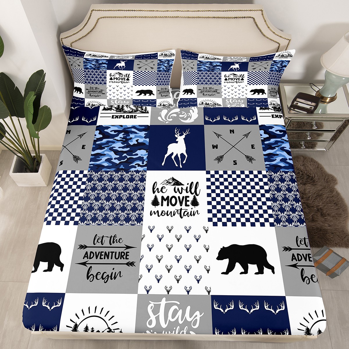 Bear Deer Hunting Bed Sheets Teal Blue Camouflage Sheets,Exotic Arrow ...
