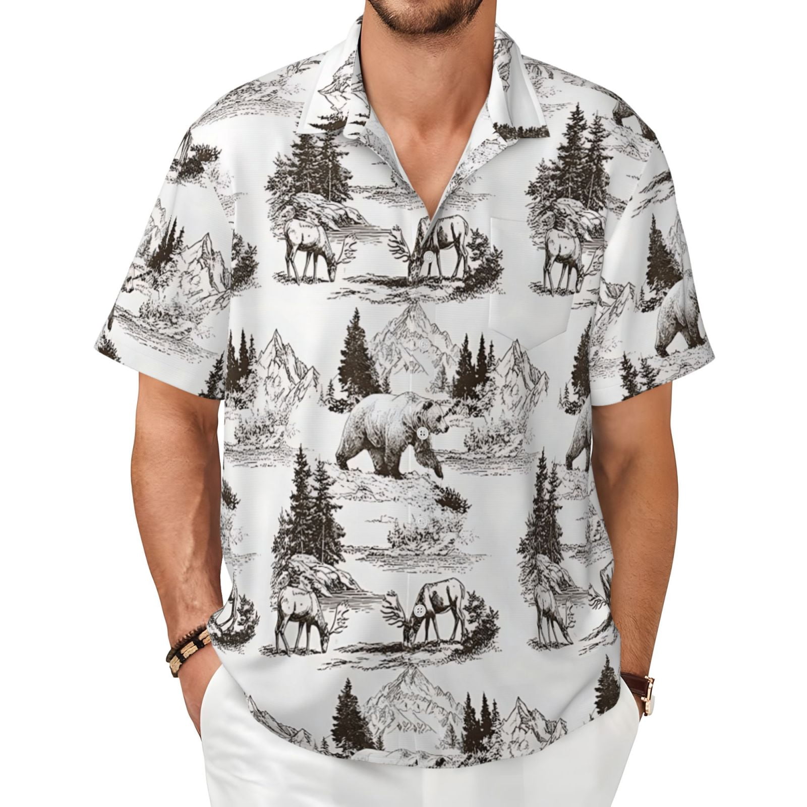 Bear Deer Hunting Men'S Short-Sleeved Shirts with All-Over Prints for ...