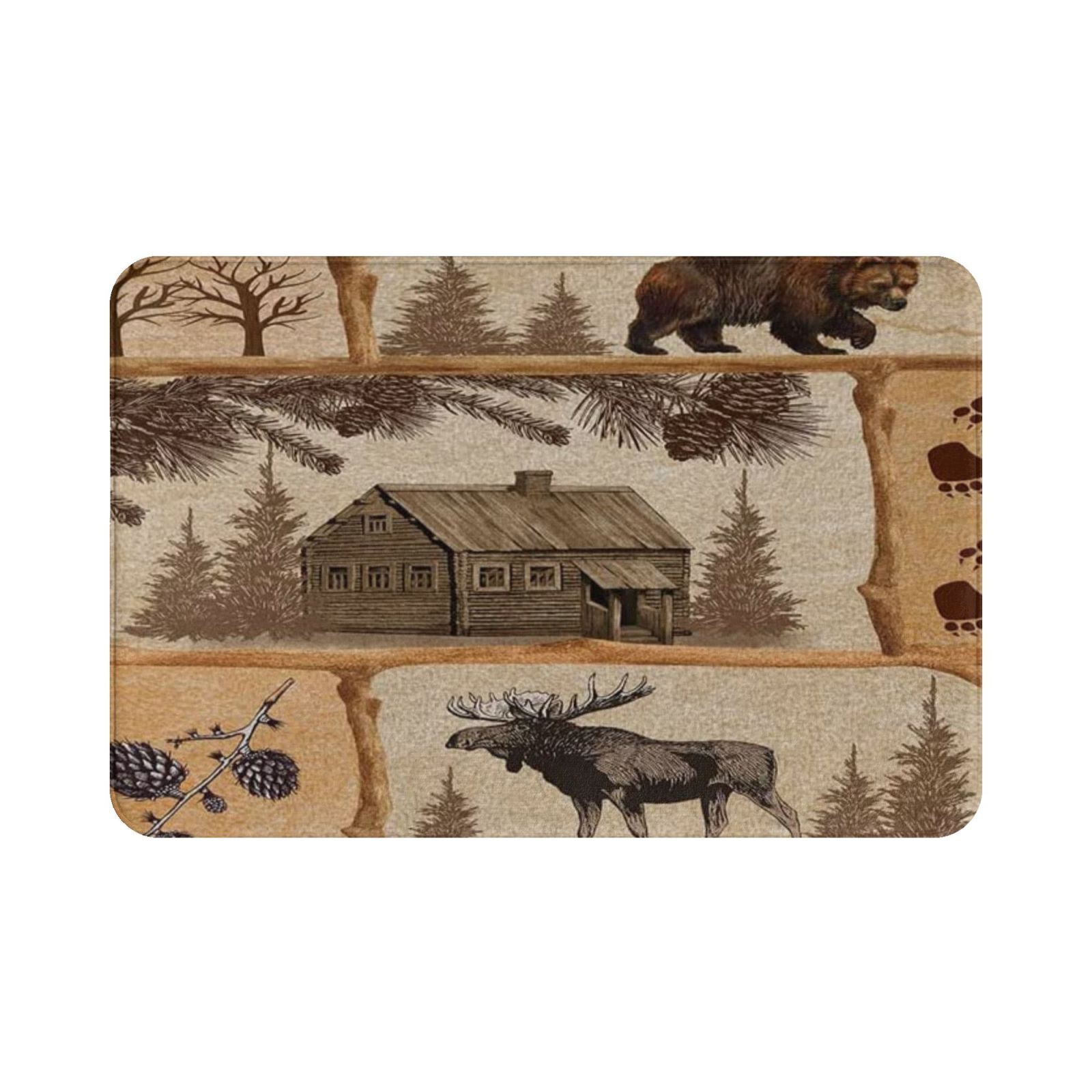 Bear Deer Moose Bath Mat Rustic Wild Animal Vintage Farmhouse Country ...