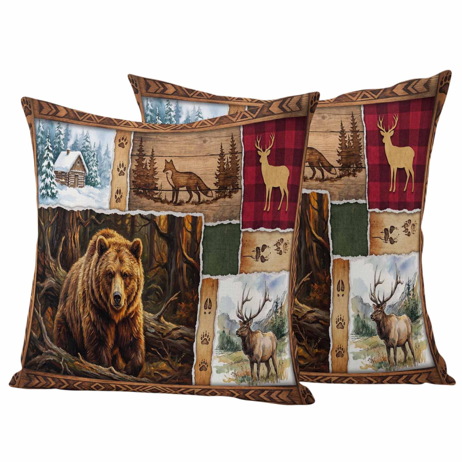 Bear Deer Outdoor Waterproof Pillow Covers, Country Retro Barn Wooden ...