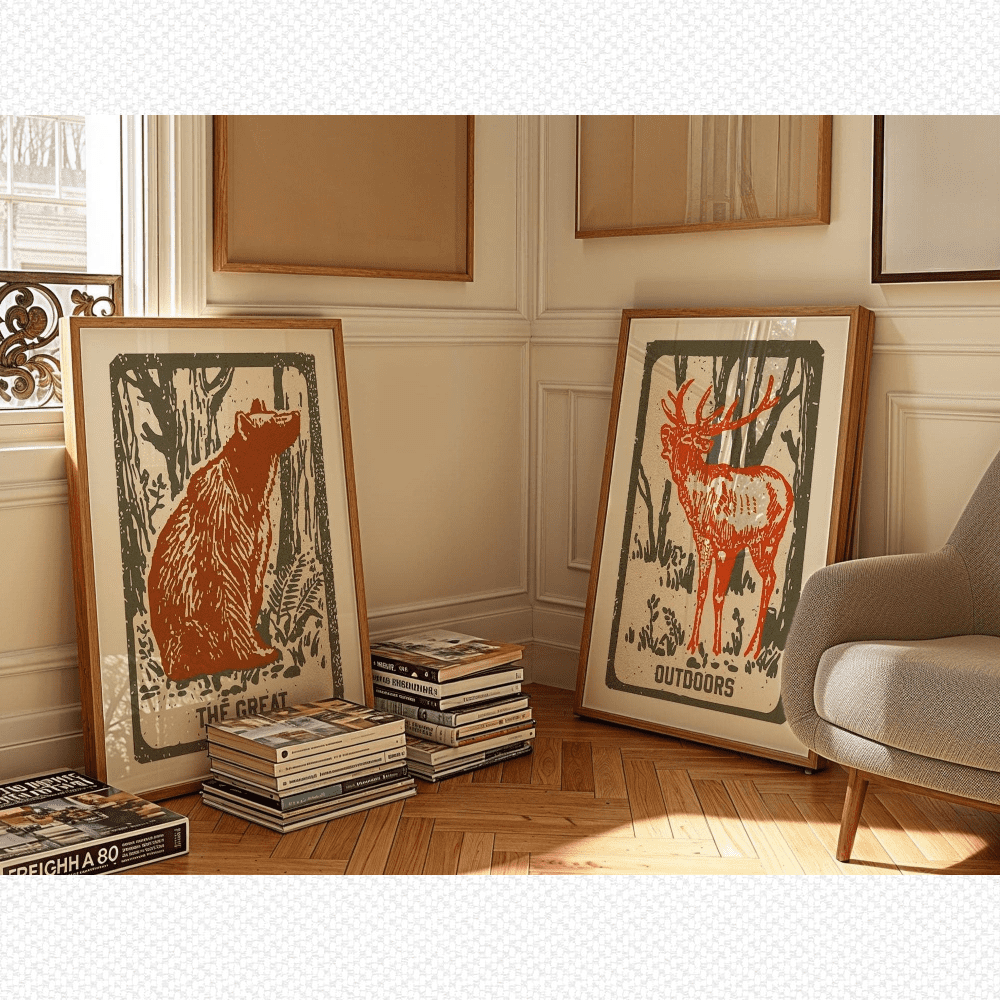 Bear Deer Outdoor Wildlife Hunting Nature Poster Prints , Stretched ...