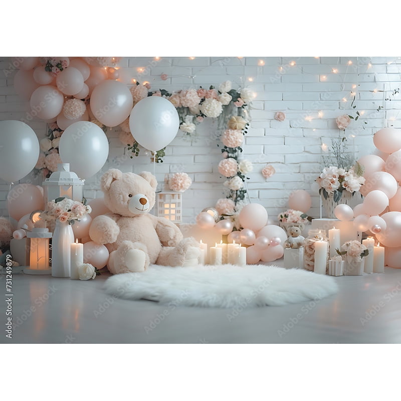 Bear Digital Background for Baby Birthday Cake Smash Studio Photography ...