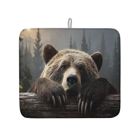 Bear Dish Drying Mat 16x18 inch Animal Wood Fence Forest Farmhouse ...