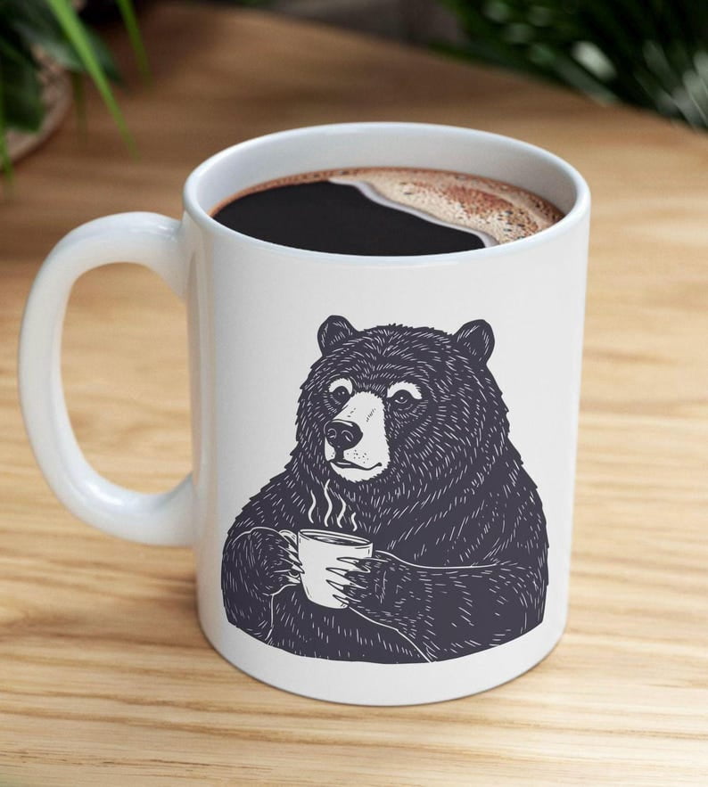 Bear Drinking Coffee Mug, Woodland Animal Lovers Coffee Mugs, Hipster ...