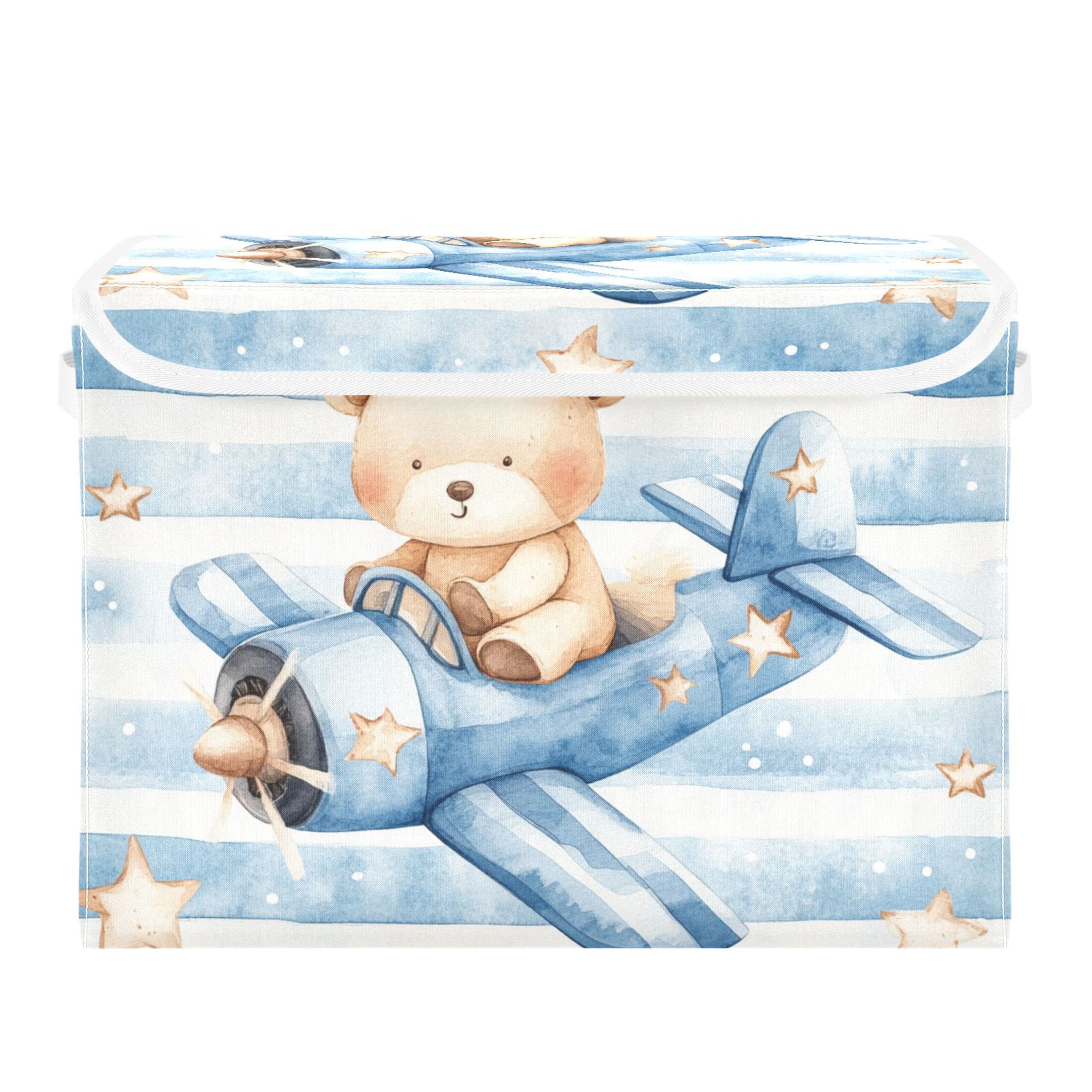Bear Drives Planes Stars Foldable Storage Bin with Lid and Handle ...