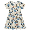 Bear Driving Police Car Short Sleeve Dress A-Line Cute Midi Casual ...