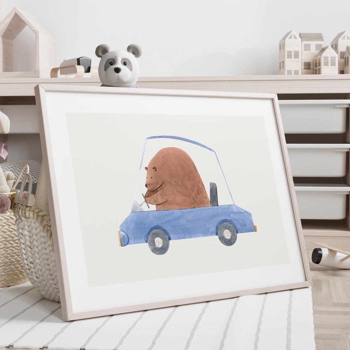 Bear Driving Print - Nursery Decor - Framed Wall Art -Baby Boy Print ...