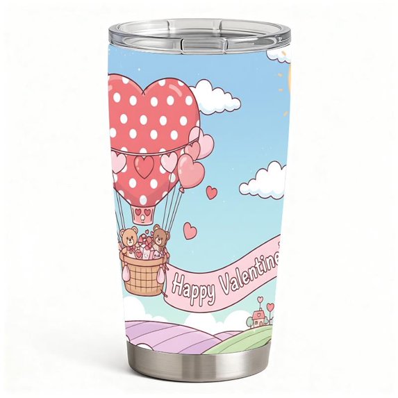 Bear Duo Valentine’s Day Tumbler, Pink Heart Balloon & Sky Design ...