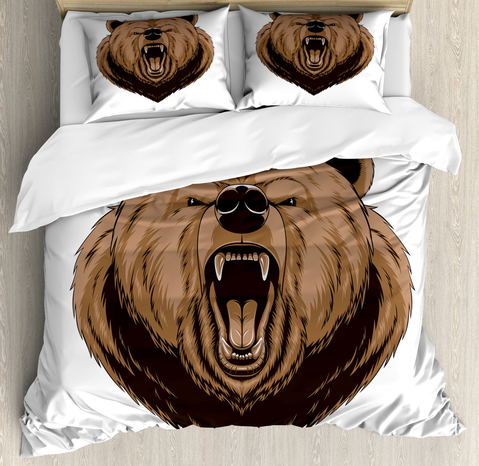 Bear Duvet Cover Set, Angry Scary Face Powerful Vicious Beast Mascot ...