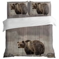 Bear Duvet Cover Set Twin Size, Farmhouse Rustic Animals Wooden Texture ...