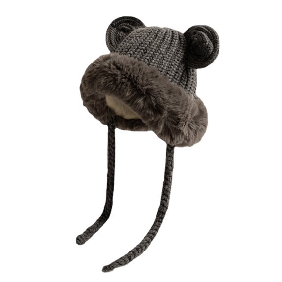 Bear Ear Fluffy Brim Hat Elastic Windproof Hat Ear Protections Hat Warm ...