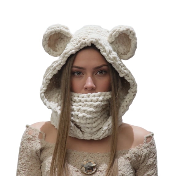 Bear Ear Knit Scarf Hat with Thermal Face Cover for Winter Sports ...