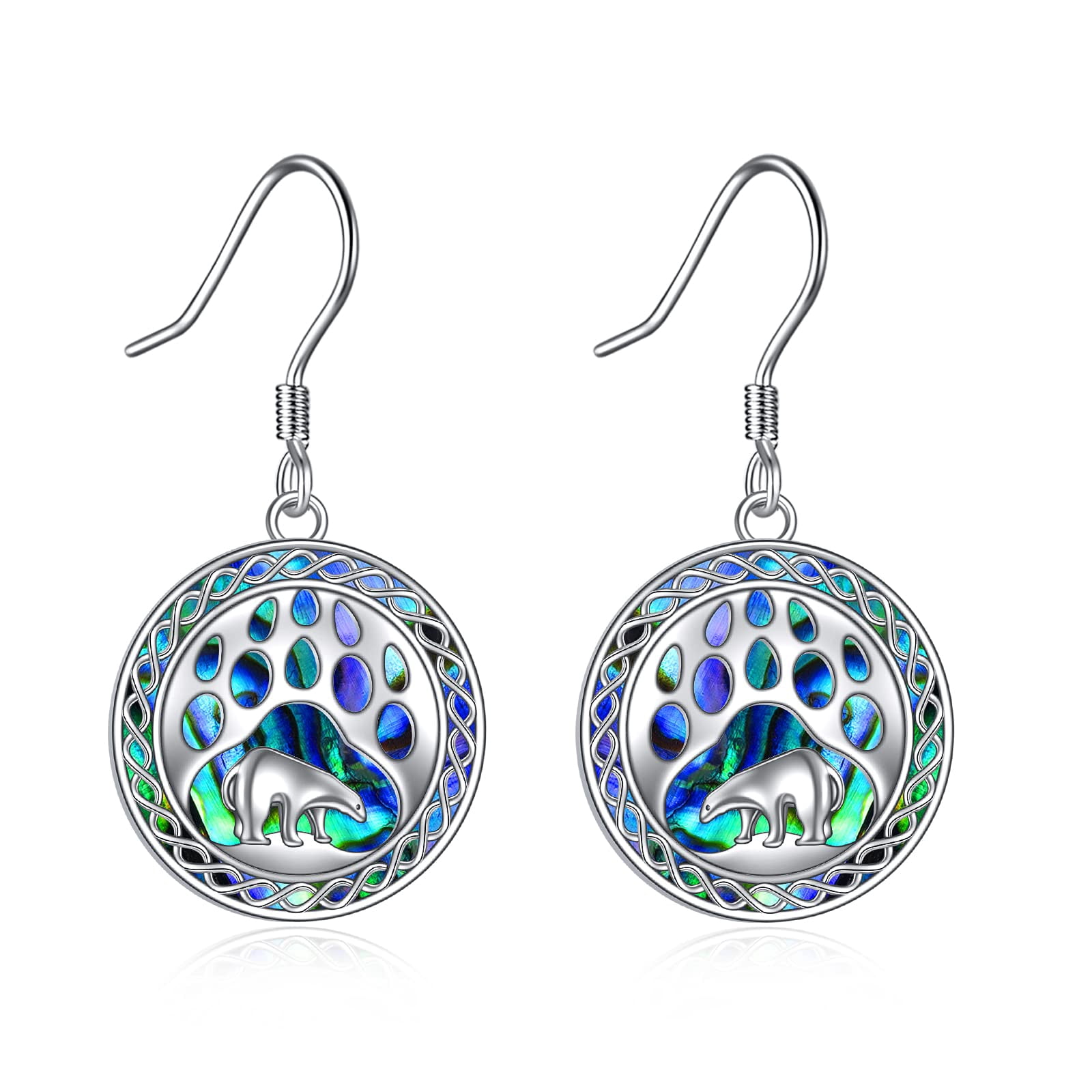 Bear Earrings Gifts Sterling Silver Abalone Shell Irish Celtic Knot ...