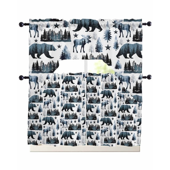 Bear Elk Cabin Kitchen Curtains Sets 24 Inch Length with Valance ...