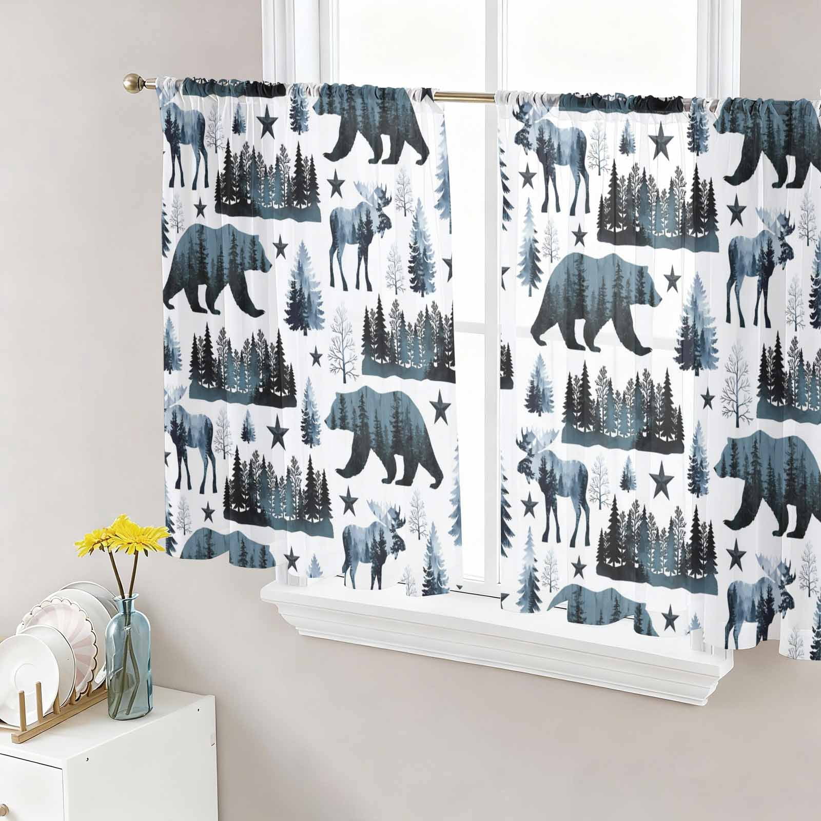 Bear Elk Cabin Sheer Curtains for Living Room Bedroom Farmhousee Pine ...