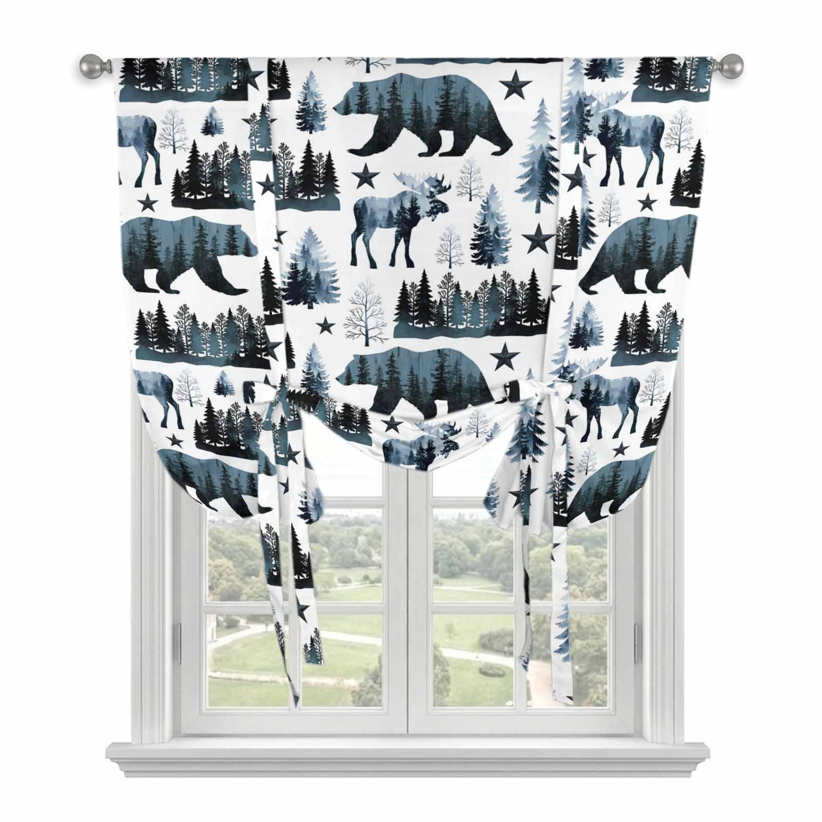 Bear Elk Cabin Tie Up Curtains for Window, Thermal Insulated Balloon ...
