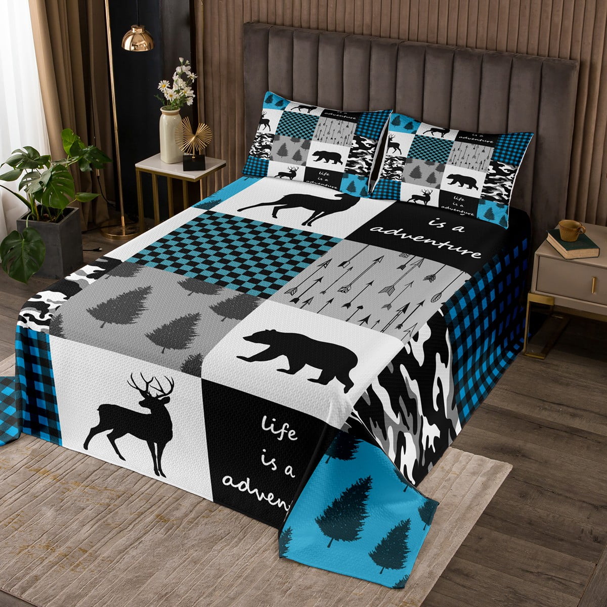 Bear Elk Quilt Set Twin Black and White Camouflage Bedspread Set ...