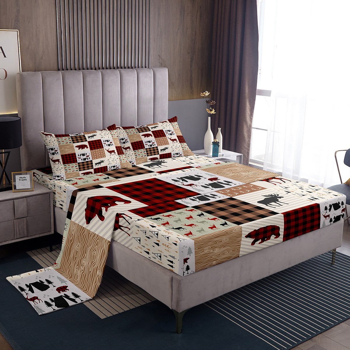 Bear Elk Sheet Set Reindeer Sheets Red Geometry Buffalo Checkered ...