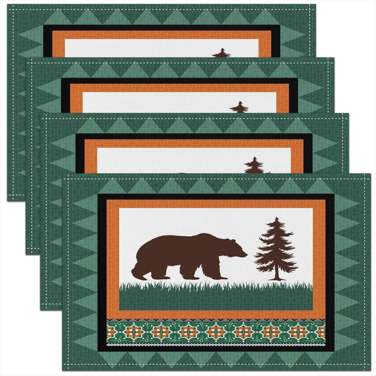 Bear Fabric Table Mats Placemat Vintage Floral Pattern Table Place Mats ...