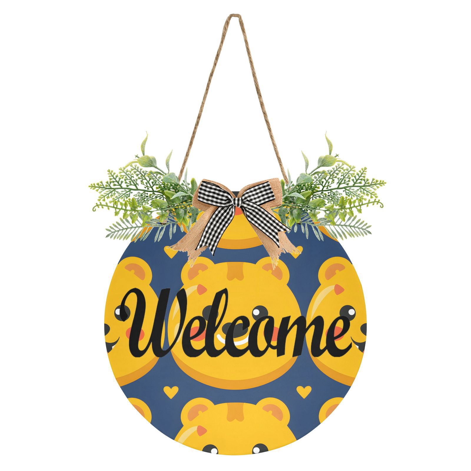 Bear Face Yellow Welcome Sign for Front Door Wreath Door Sign for ...