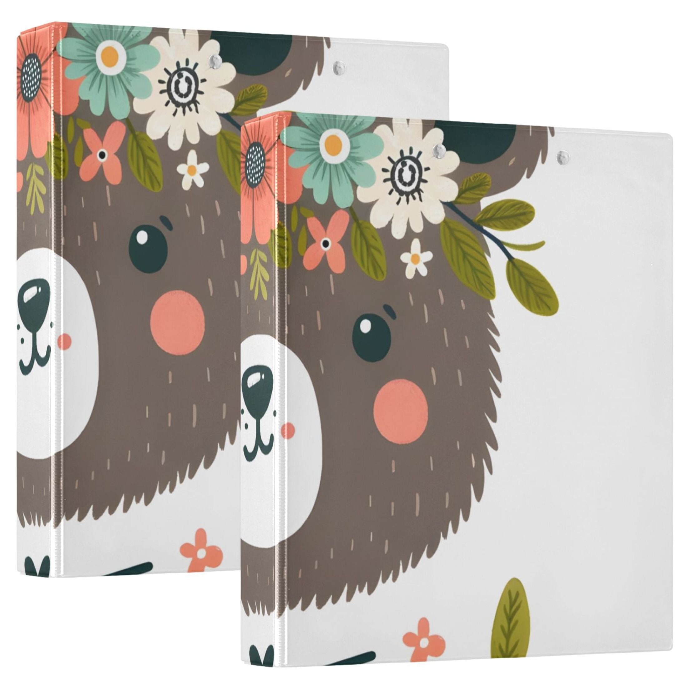 Bear Face in A Flower Crown 3 Ring Binders 1.5 inch Hardcover File ...