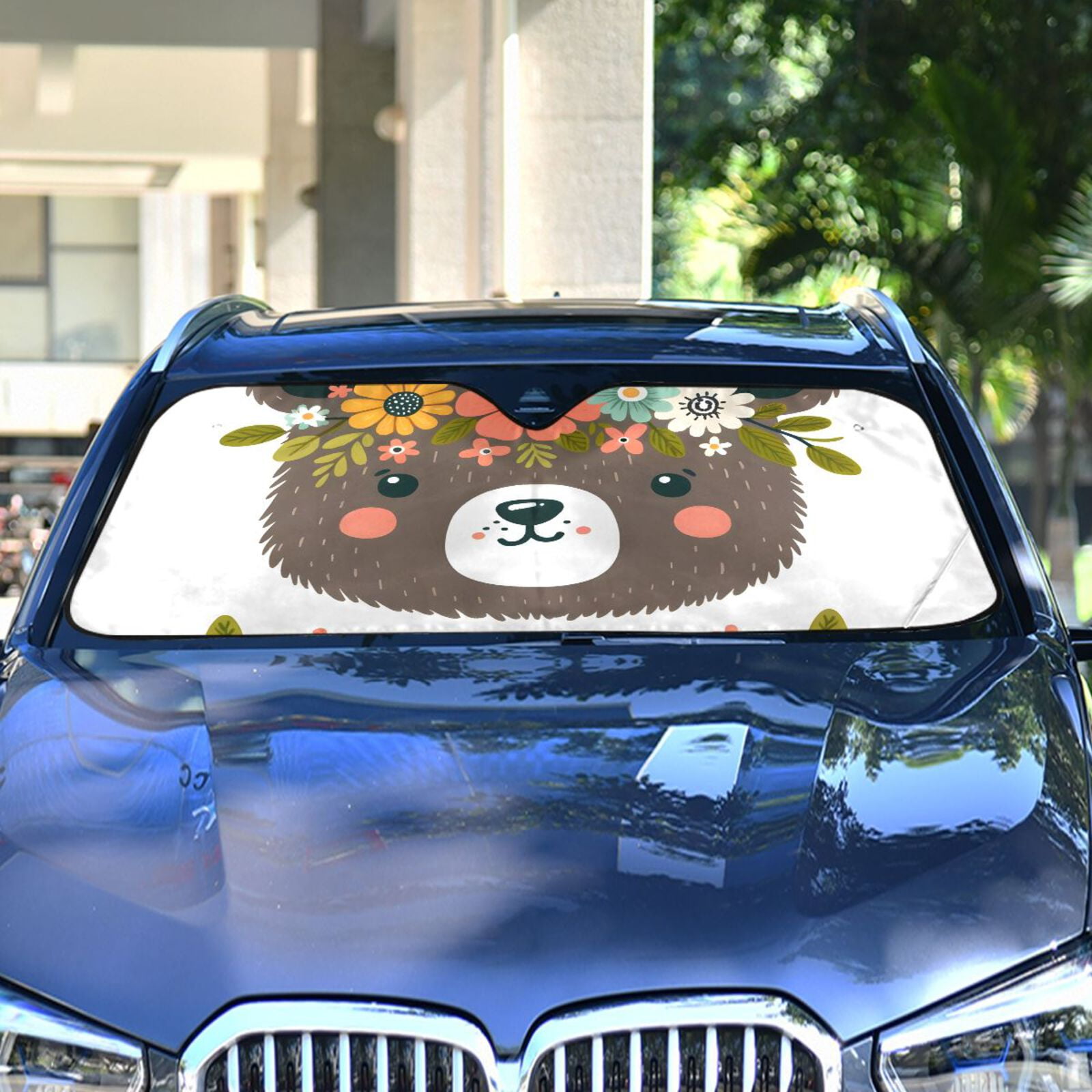 Bear Face in A Flower Crown Automotive Front Car Windshield Sun Shade ...