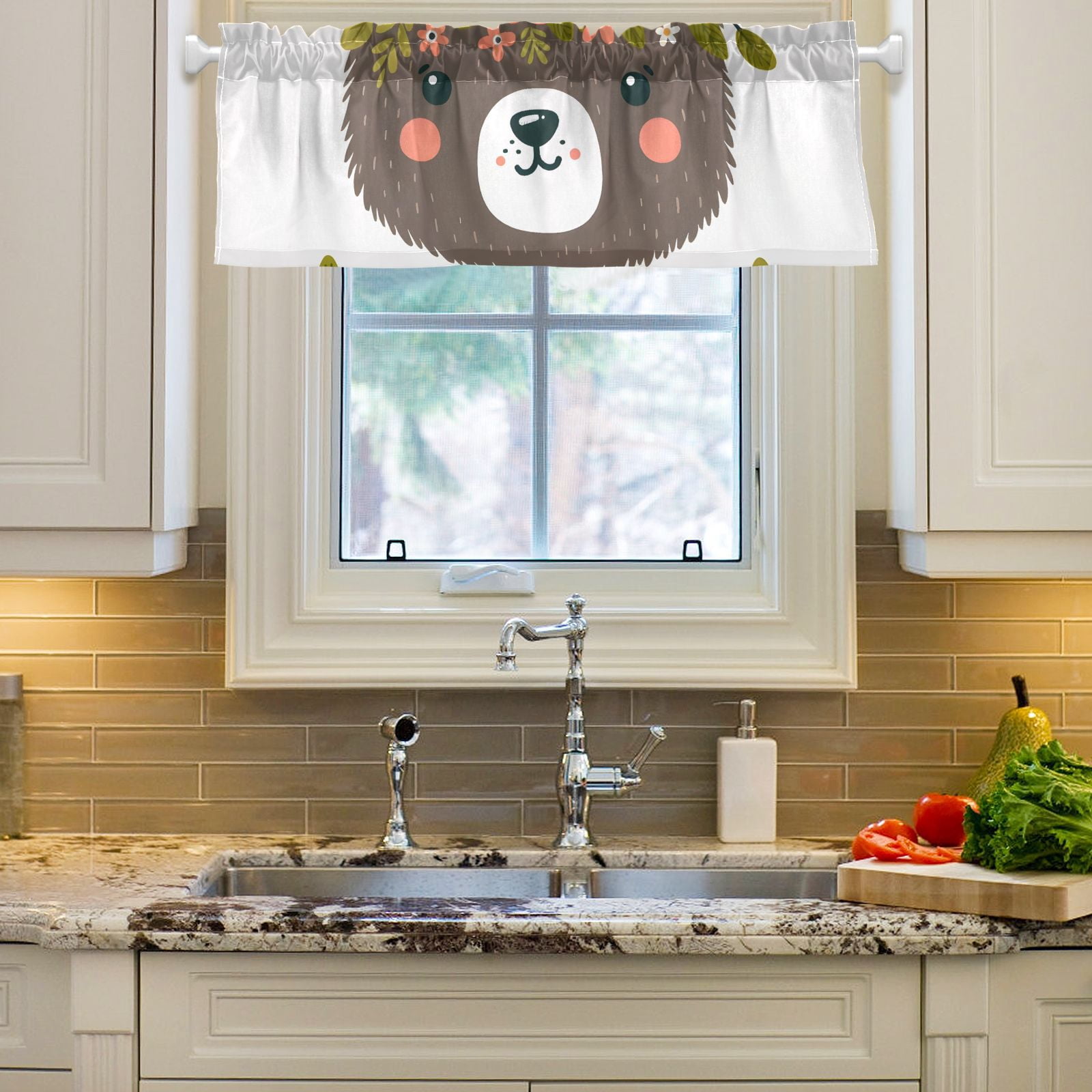 Bear Face in A Flower Crown Curtain Valances Farmhouse Design Window ...